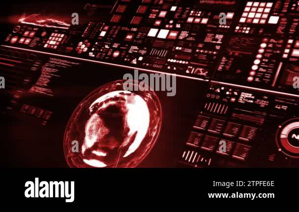 Perspective view of red futuristic interface/Digital screen.Detailed ...