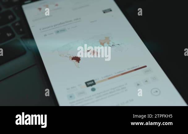 Cassava production from 1961 to 2021 world map time-lapse on computer ...