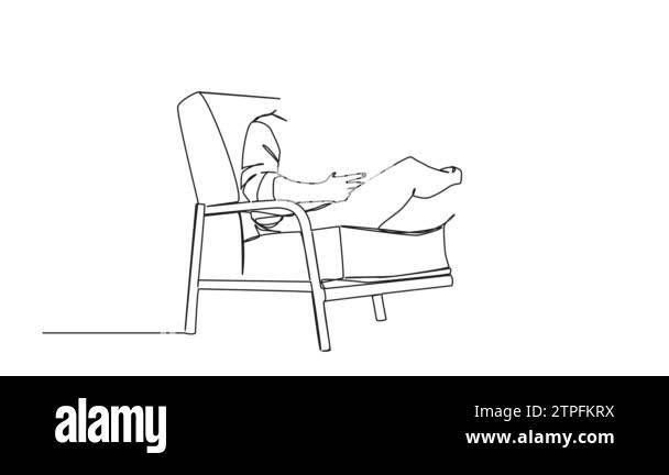 animated continuous single line drawing of man in comfortable armchair ...