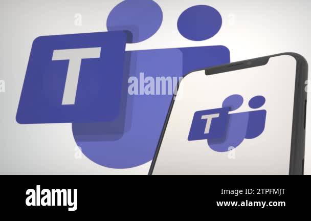 Microsoft Teams app logo in mobile display screen and background ...