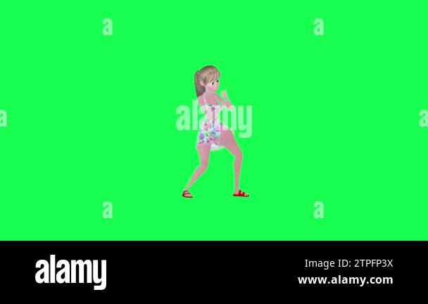 3d cartoon girl rapping left angle isolated green screen 3d people ...