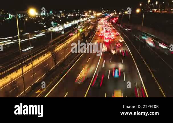 Highway Traffic Cars Driving Time Lapse at Multiple Lane Speedway.Time ...