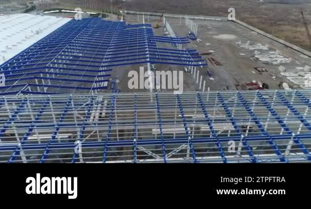 Construction of a large industrial building or factory, industrial ...