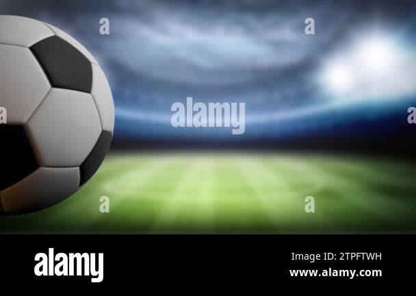 soccer score background, ball rotates against the stadium background in ...