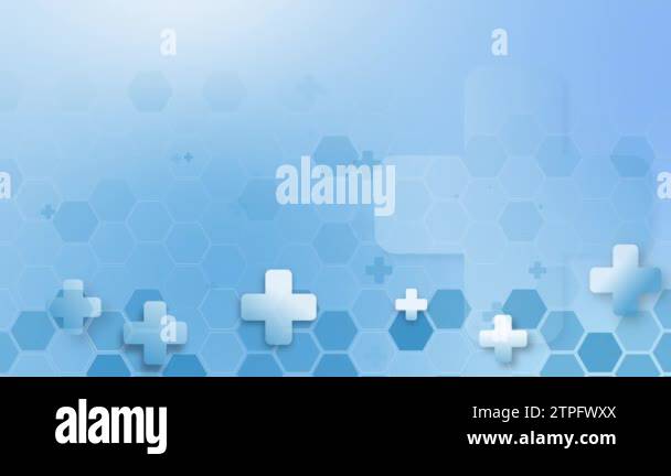 Soft blue abstract background with hexagonal grid and crosses. Medical ...