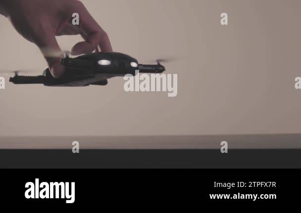 Futuristic transportation concept.Micro drone take off from laptop ...