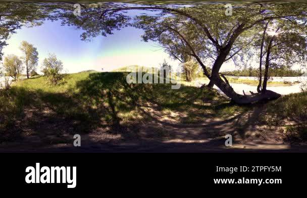 UHD 4K 360 VR Virtual Reality of a river flows over rocks in beautiful ...