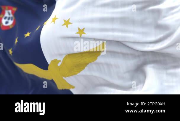 Close-up of Azores flag waving in the wind. One of the two autonomous ...