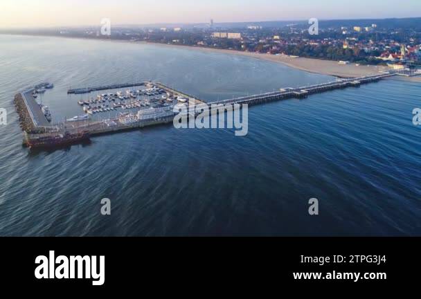 Sopot resort in Poland. Wooden pier (Molo) with promenade, marina ...