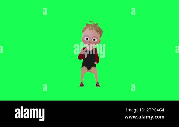 Child boy rolling dice chroma key front angle 3d people redner chroma ...