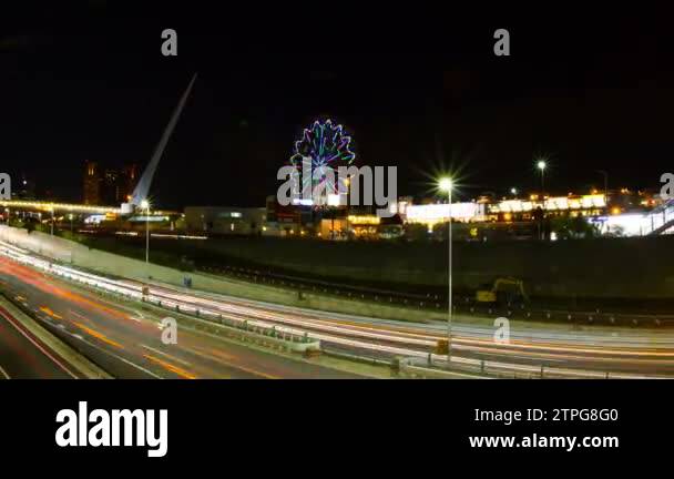 Ferris wheel and Highway at Odaiba in Tokyo Night lapse 4K zoom out ...