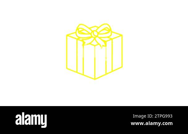 Animated icon of yellow gift with rays around. Symbol of present ...