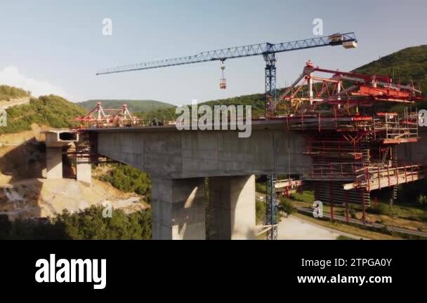 Highway bridge under construction. Aerial view of nes road. Freeway ...