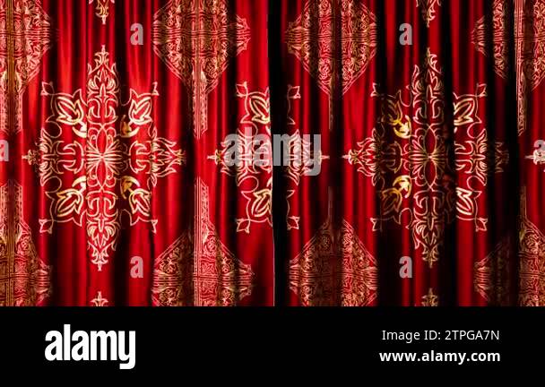 Opening curtains with green chroma key. Red theater curtains covering ...