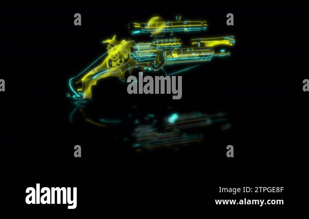 Futuristic technology concept, 3D model pistol with sight scanning ...