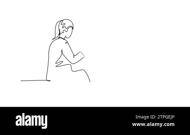 Animated self drawing of continuous line draw young happy female doctor ...