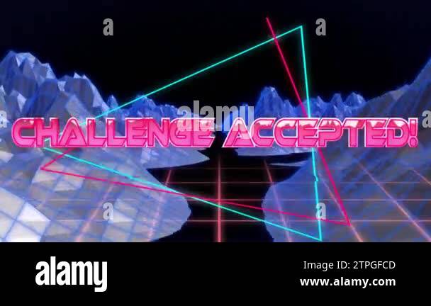 Animation of challenge accepted in triangles over 3d model of mountains ...