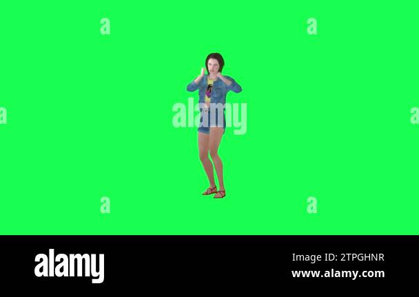3d animated girl in jeans fighting front angle green screen 3d people ...