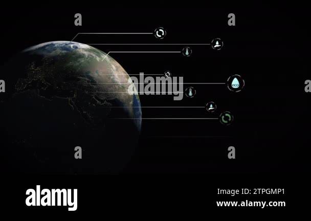 Satellite view of planet Earth lit by sun. Augmented reality with ...