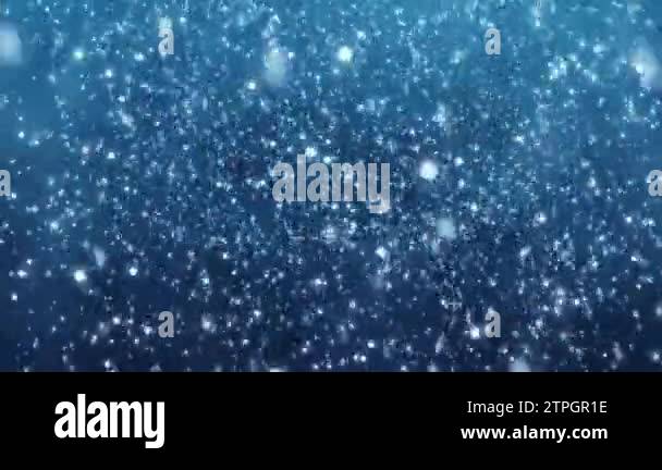 Flying snow on a blue background. 4K motion graphics. snowfall overlay, background - winter ...