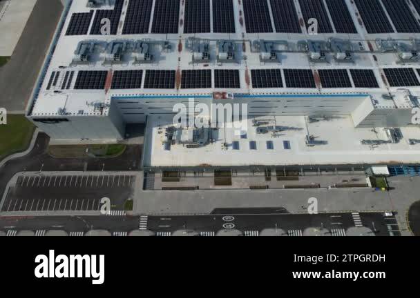 modern distribution logistic center aerial drone view of industrial ...