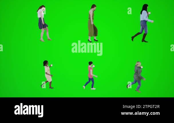 3d green screen six women walking and talking on the phone in the ...