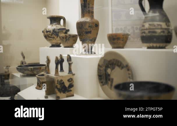 Classic Greek Pottery on Display at a public museum. Filmed in 4k on ...