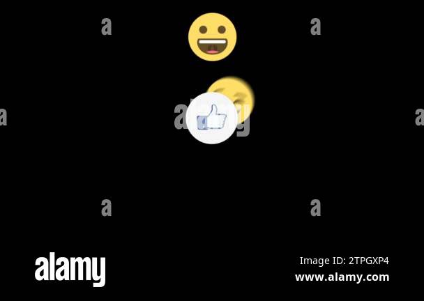 Emoji faces (smileys) pop up from like button. digital communication ...