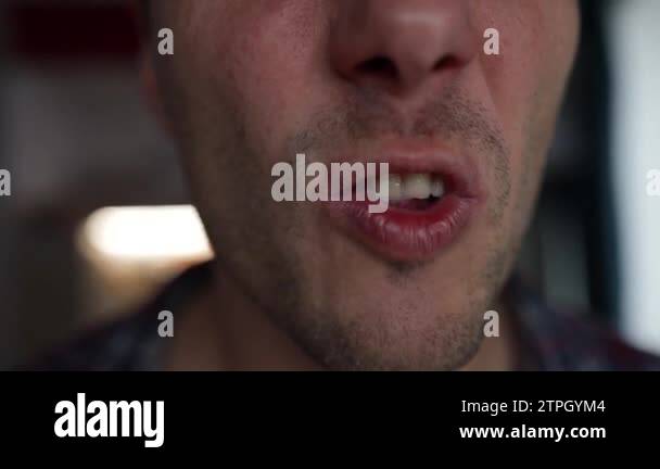 close-up shot of a toothless male mouth. A man with bad teeth. Man ...