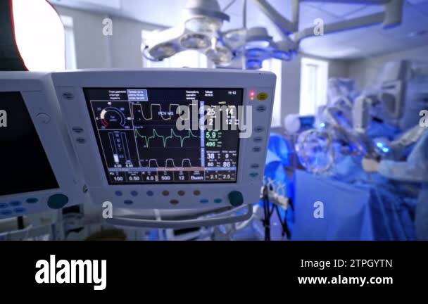 Medical monitor show patient's condition. Heart rate monitor with vital ...