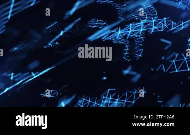 Digital surface of transforming particles of lines and dots. Futuristic ...