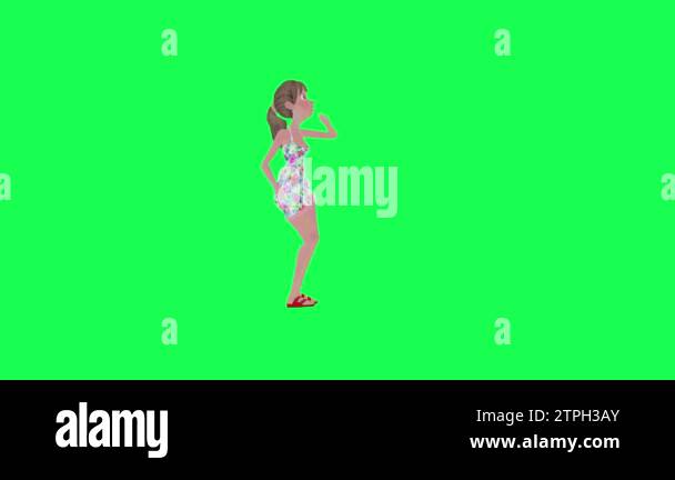 3d Animated Young Girl Booty Hip Hop Dance Left Angle Chroma Key 3d 7722