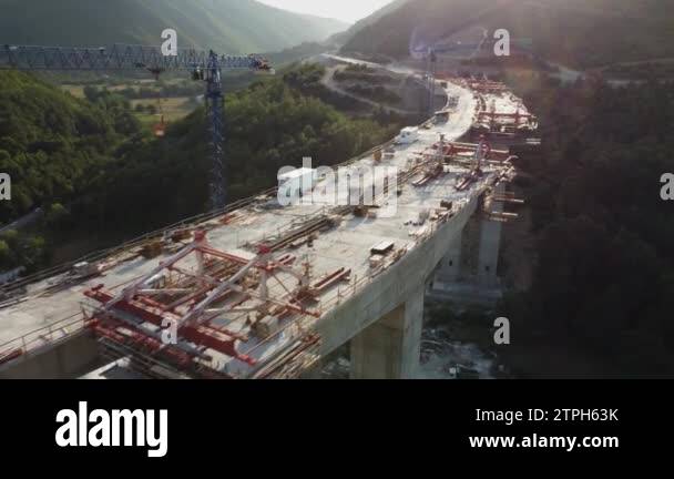 Highway bridge under construction. Aerial view of nes road. Freeway ...