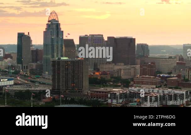 Evening urban landscape of downtown district of Cincinnati city in ...