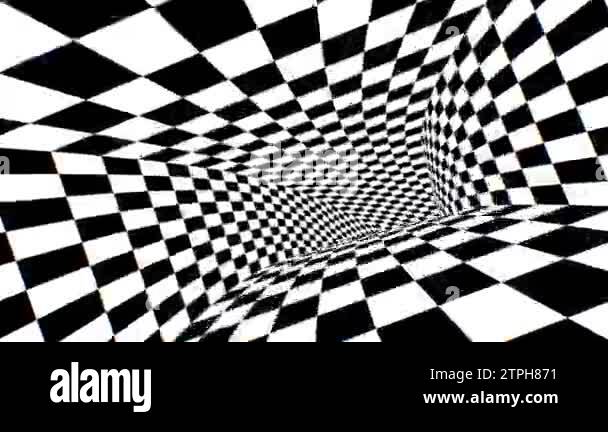 Inside Fast Black White Abstract Checkerboard Optical Illusion Tunnel ...