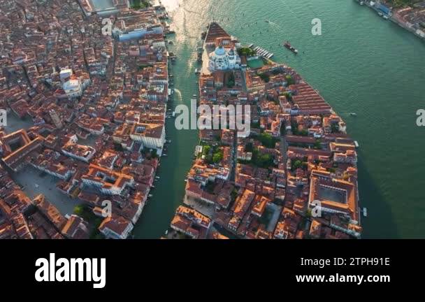 Venice skyline aerial, highlighting Basilica di Santa Maria della ...