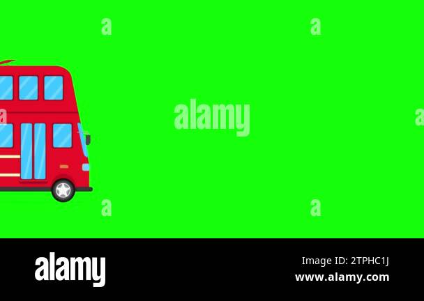 Cartoon school bus pick up students from school on green screen, double ...