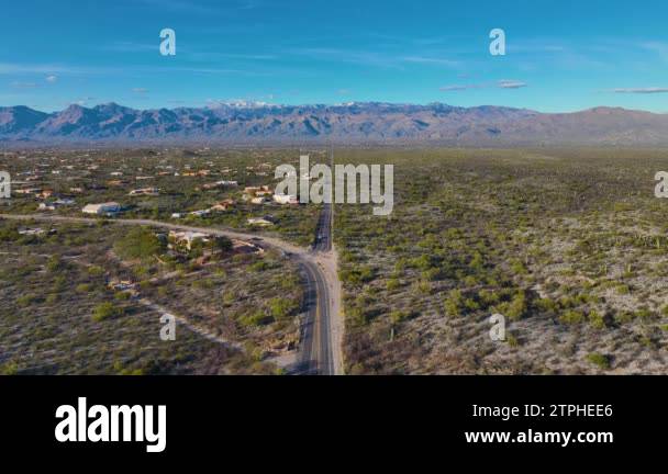 Flying over Old Spanish Trail and Mt Lemmon in Santa Catalina Mountains with Sonoran Desert ...