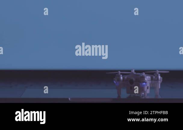 Futuristic transportation concept.Micro drone take off from laptop ...