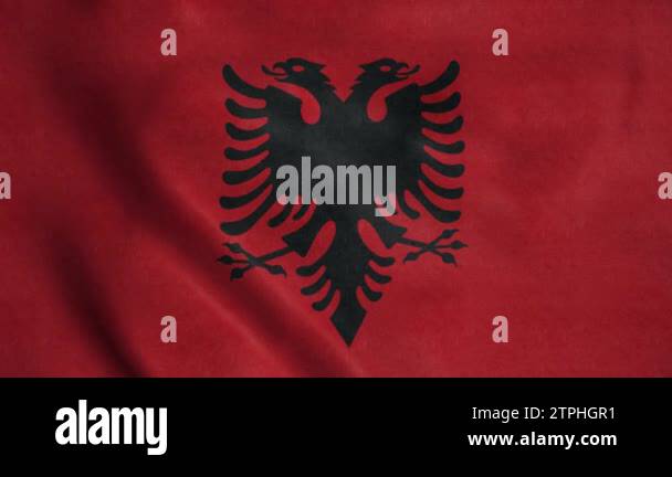 Albania flag waving in the wind. National flag of Albania. Sign of ...