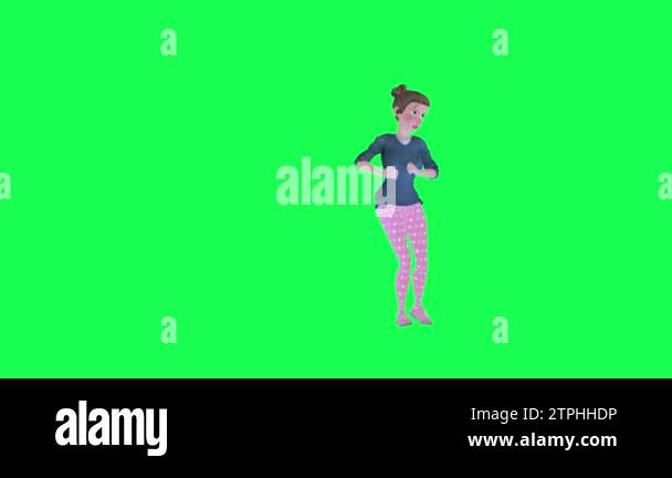 3d animated woman dancing and spinning isolated left angle green screen ...