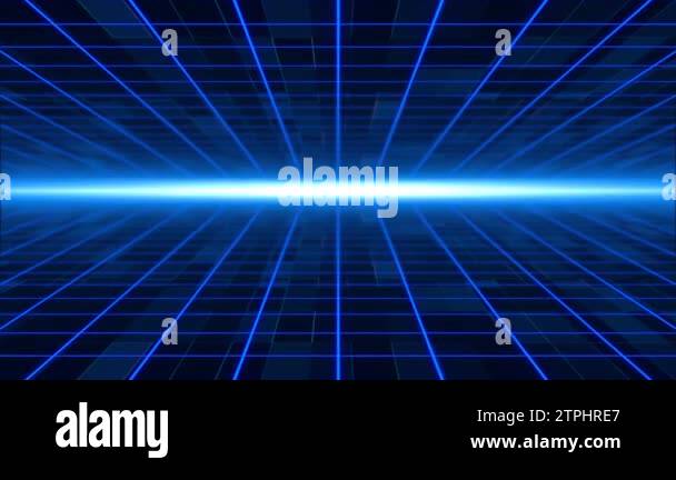 Animated Moving Abstract sci-fi grid with flickering optical flare on ...