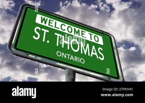 Welcome to St. Thomas, Ontario. Canadian City Road Sign Close Up ...