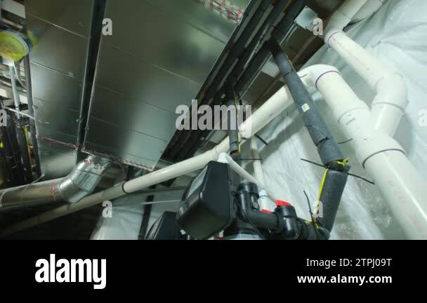 Mounted HVAC system air conditioner and heating system in home basement ...