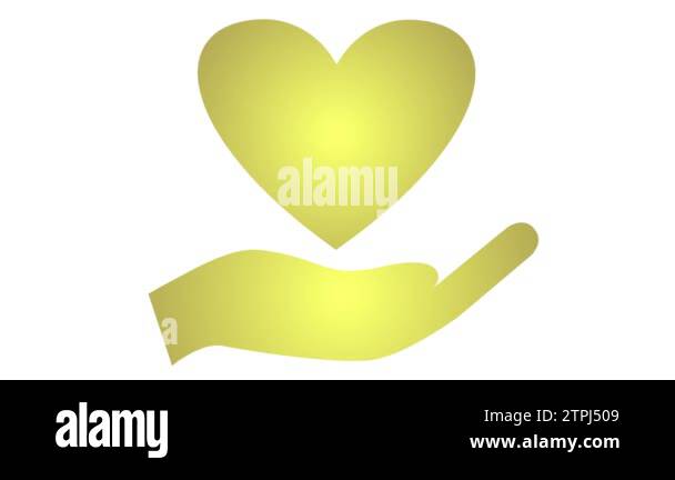 Animated gold pounding heart on palm. Looped video of heart beating ...
