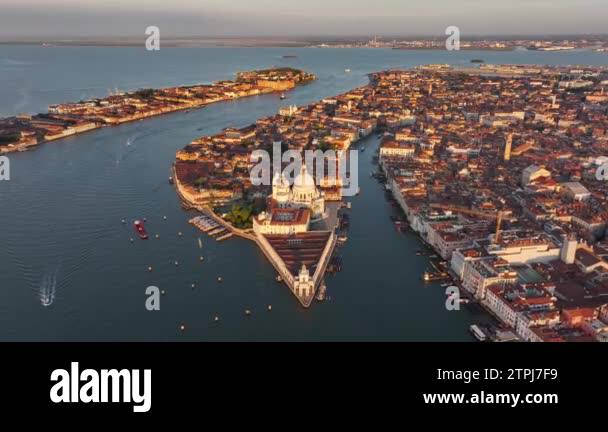 Aerial view of Venice city skyline, Basilica di Santa Maria della ...