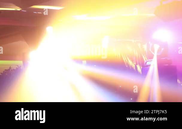 Stage lights at the concert with fog, Stage lights on a console ...