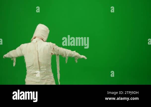Green screen isolated chroma key back view video capturing a mummy ...