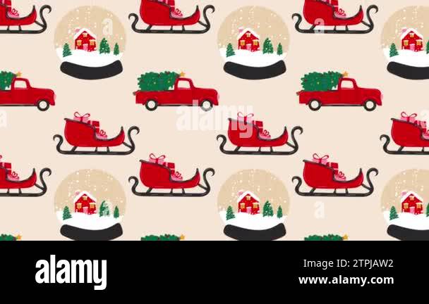 Christmas objects, snow globe, sleigh and pickup truck with christmas ...