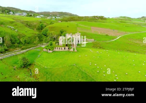 Aerial view of Clifden Castle, ruined manor house, standing on famous ...